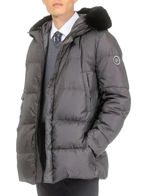 Gorski Padded Apres-ski Jacket With Toscana Lamb Shearling Hood - Gray