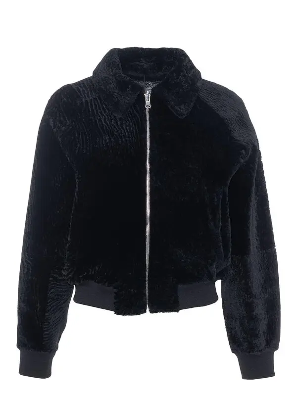 Gorski Reversible Textured Lamb Shearling Zip Jacket - Black