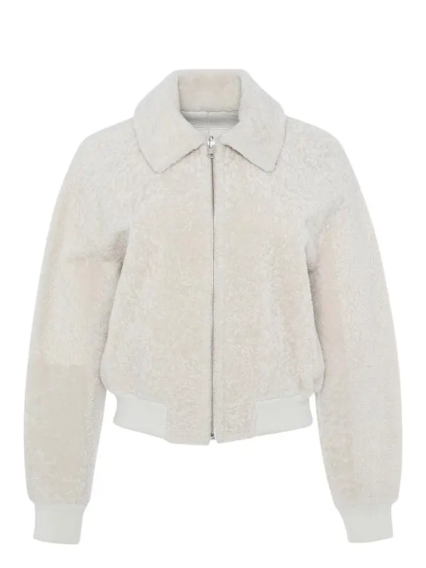 Gorski Reversible Textured Lamb Shearling Zip Jacket - White