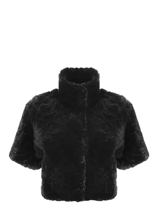 Gorski Rose-printed Shearling Bolero Jacket - Black