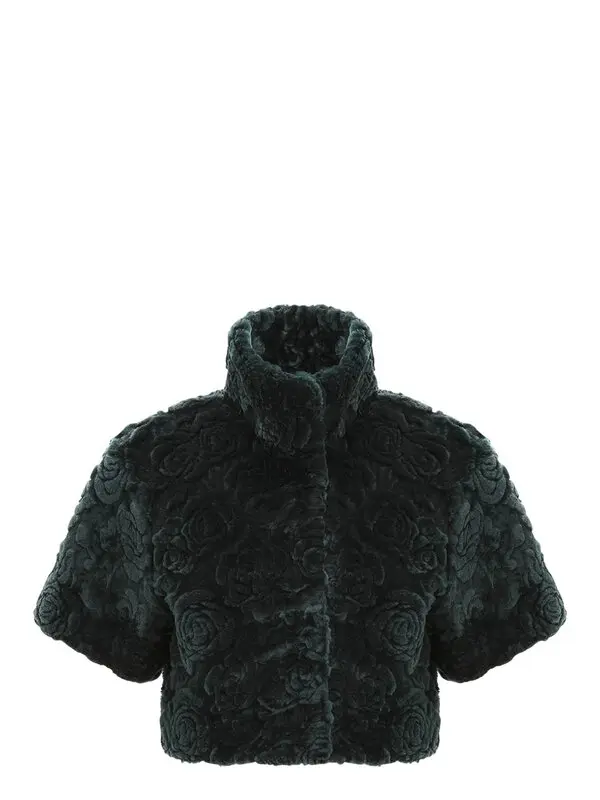 Gorski Rose-printed Shearling Bolero Jacket - Green