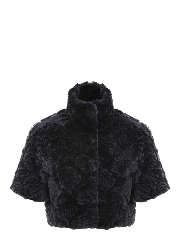 Gorski Rose-printed Shearling Bolero Jacket - Navy