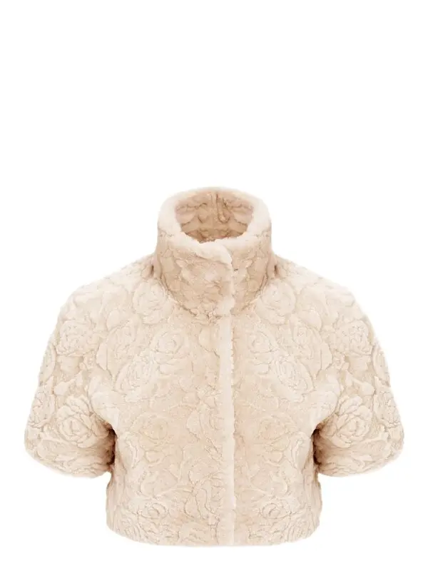 Gorski Rose-printed Shearling Bolero Jacket - White