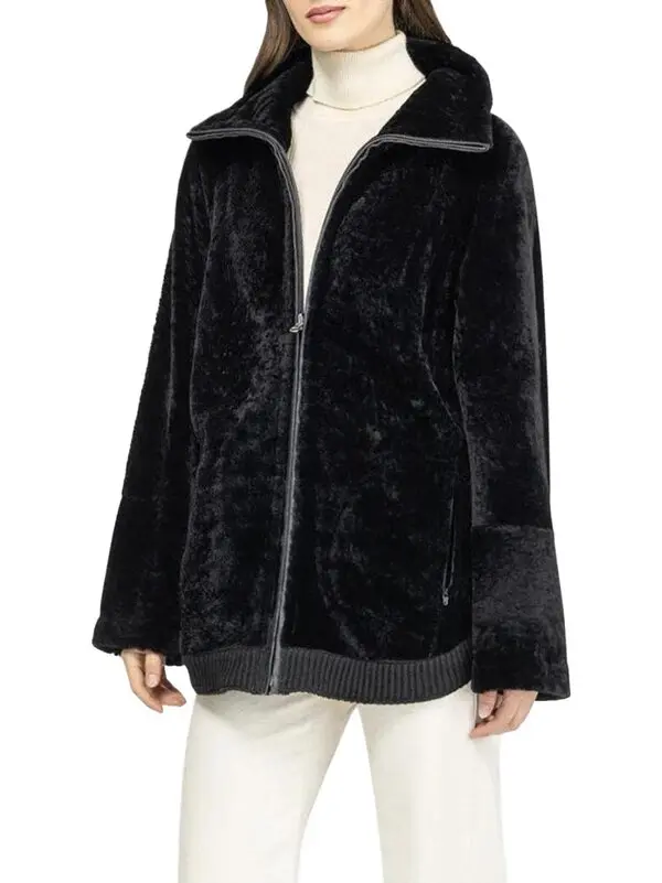 Gorski Textured Shearling Lamb Zip Jacket - Black