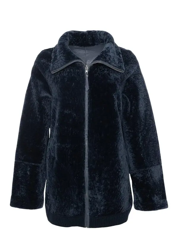 Gorski Textured Shearling Lamb Zip Jacket - Navy