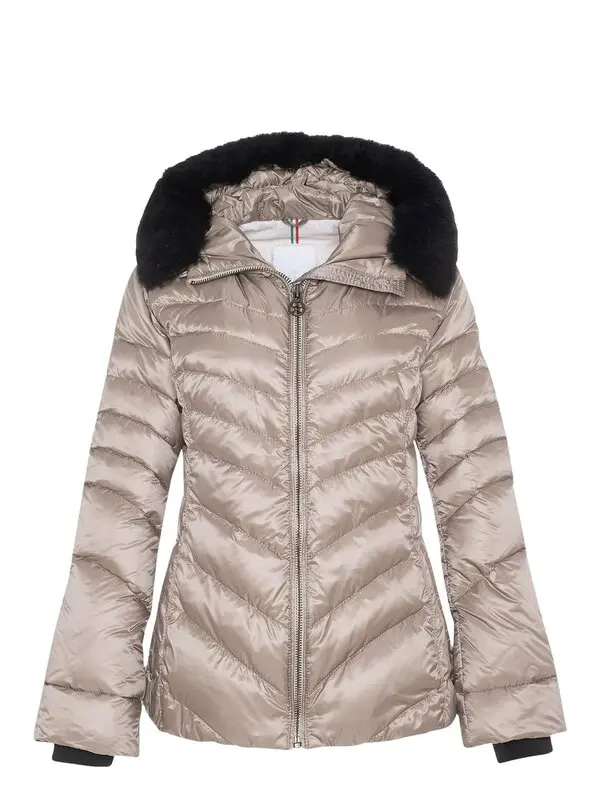 Gorski Down Apres-ski Jacket With Toscana Lamb Hood Trim - Beige