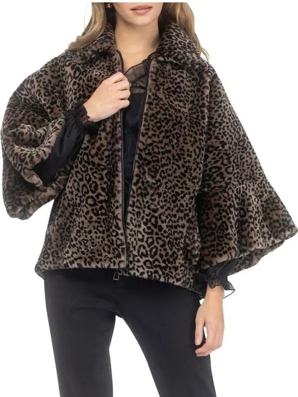 Gorski Print Shearling Jacket With Ruffle Sleeves - Leopard