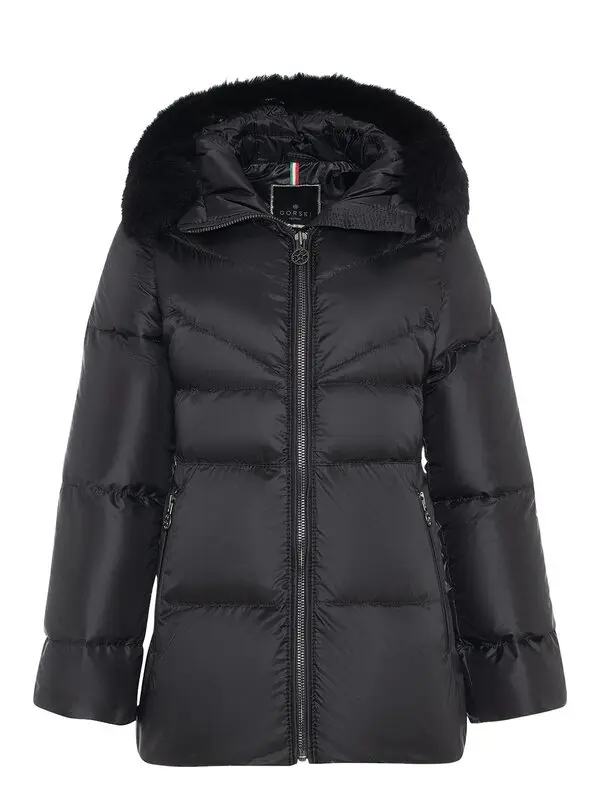 Gorski Apres-ski Jacket With Toscana Lamb Shearling Hood Trim - Black