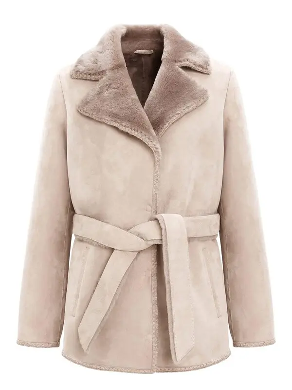 Gorski Merino Shearling Belted Jacket - Beige