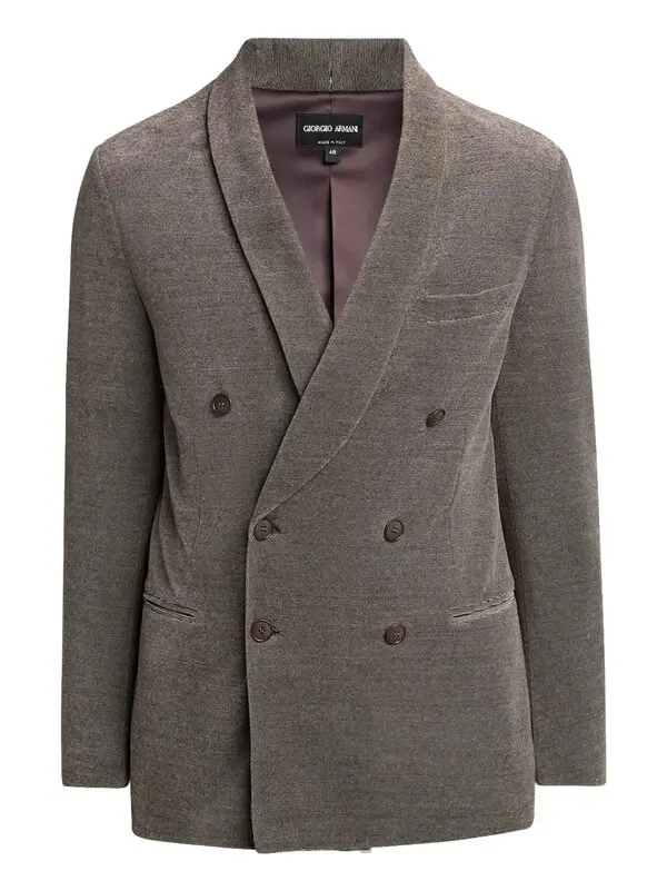 Giorgio Armani Stripe Chenille Double-breasted Shawl-lapel Sport Coat - Beige