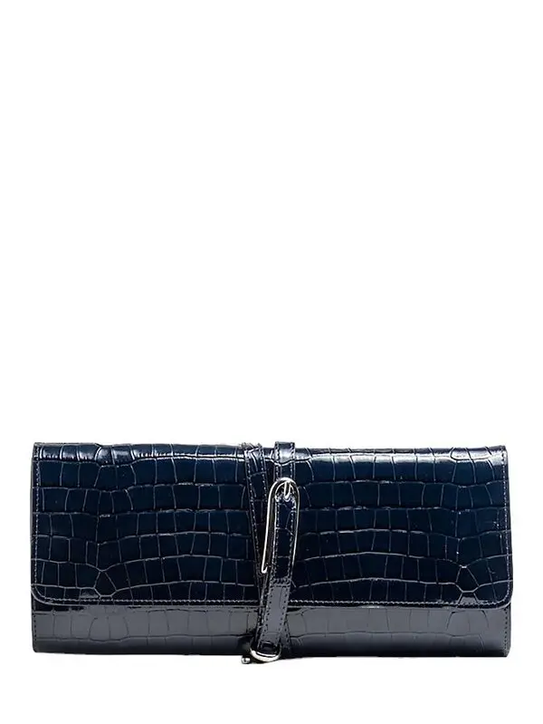 LIFFNER Leather Belted Clutch - Navy Croc Embossed