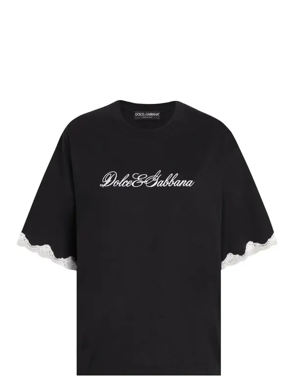 Dolce & Gabbana Jersey T-shirt With Embroidery And Lace - Black