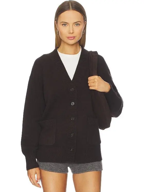 White + Warren Cashmere Luxe Pocket Cardigan - Dark Umber