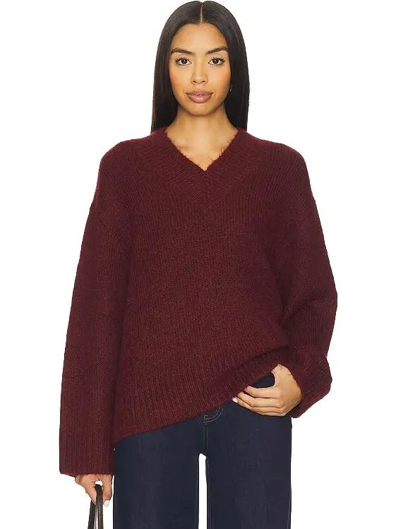 PISTOLA Talia Chunky V-neck Long Sleeve Sweater - Claret