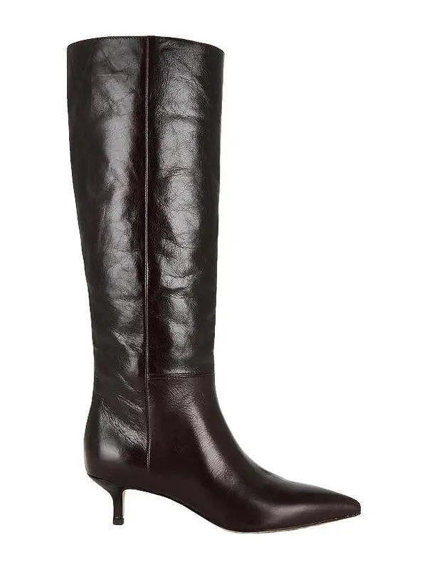 Veronica Beard Lisa 45 Tall Shaft Boots - Dark Raisin Shiny Crackled Leather