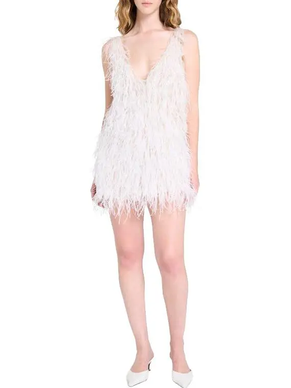 TWP Plunge Neck Feather Mini Dress - Ivory