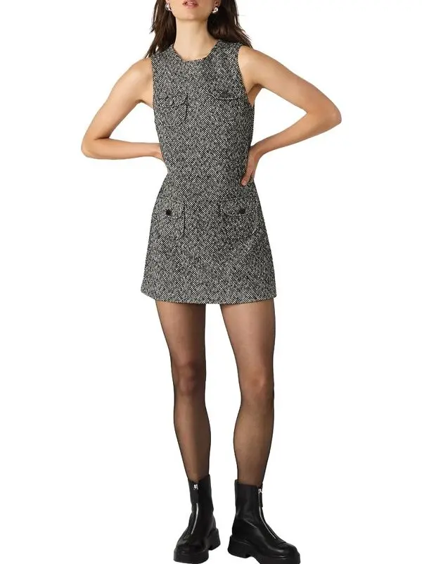 Steve Madden Louie Herringbone Tweed Minidress - Black/white