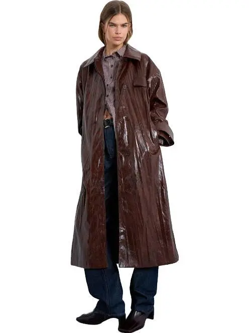 Topshop Faux Leather Trench Coat - Brown
