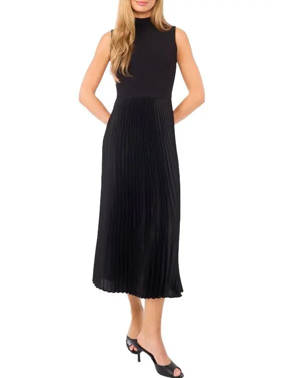 Halogen Mixed Media Sleeveless Midi Dress - Rich Black