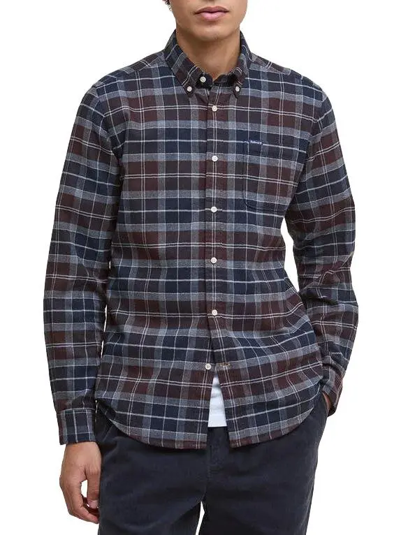 Barbour Kyeloch Tailored Fit Plaid Cotton Flannel Button-down Shirt - Midnight Oak Tartan