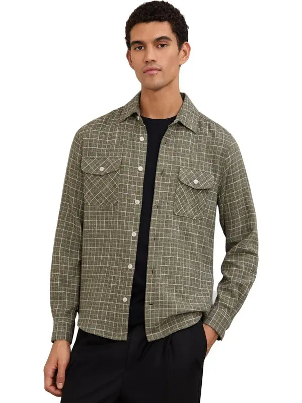 REISS Calvert Check Twin-pocket Jersey Overshirt - Grey