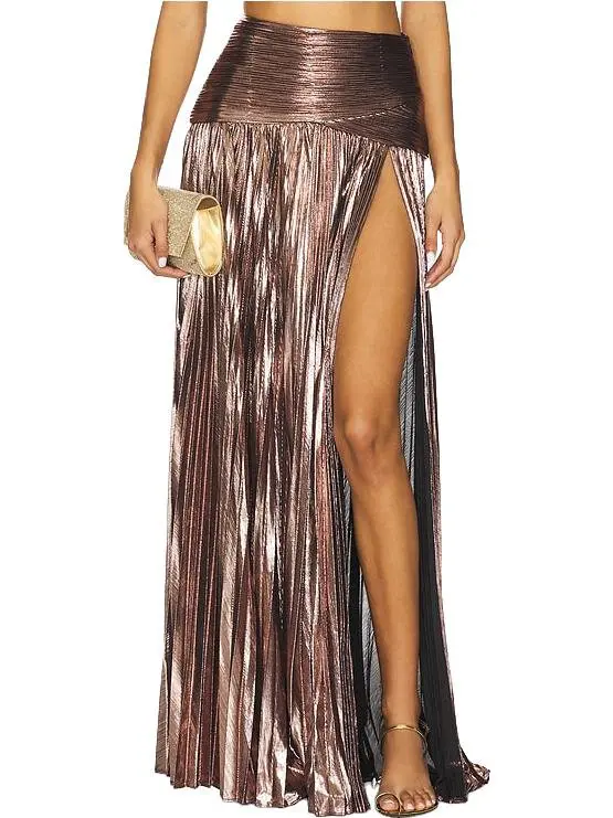 Retrofete Metallic Pleated Maxi Skirt - Pink