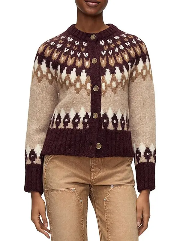 Veronica Beard Christina Fair Isle Cardigan - Raisin Multi