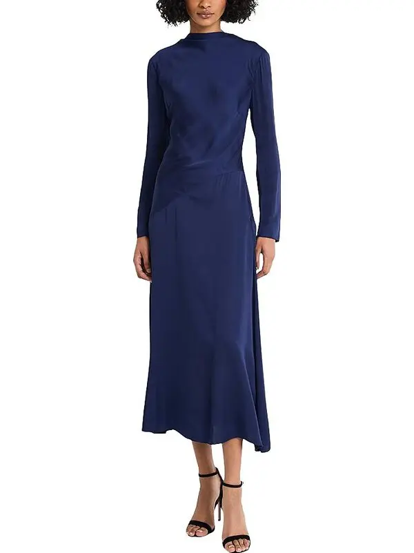 LUXELY Long Sleeve Mock Neck Maxi Dress - Evening Blue