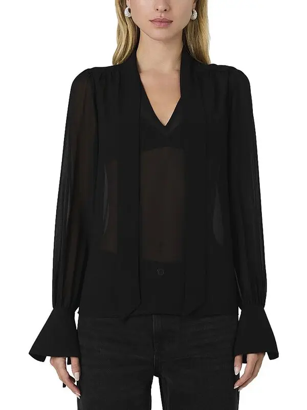 French Connection Eden Tie Neck Blouse - Blackout