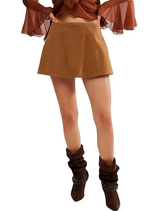 Free People Faux Suede Mini Skirt - Caramel Ca