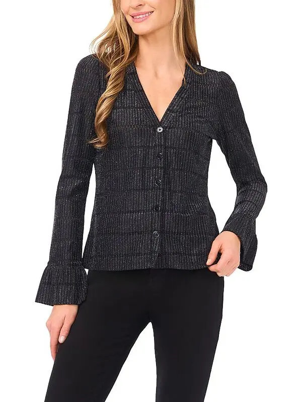 CECE DUPRAZ V-neck Long Sleeve Cardigan Sweater - Rich Black