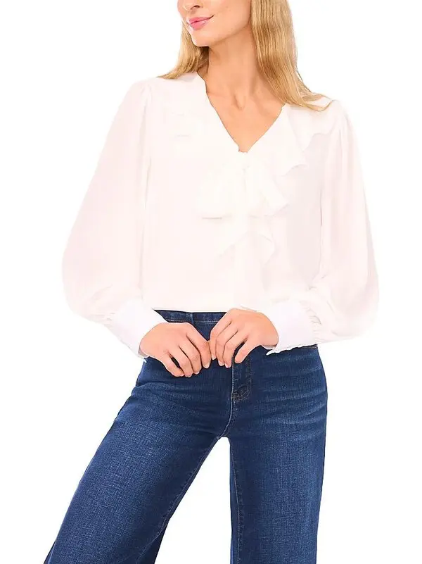 CECE DUPRAZ Ruffle Tie Neck Blouse - New Ivory