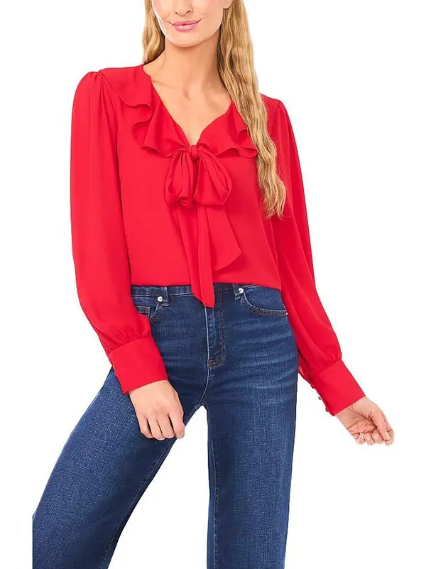 CECE DUPRAZ Ruffle Tie Neck Blouse - Red