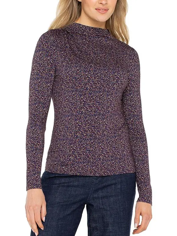 LIVERPOOL Gathered Mock Neck Top - Wine Berry Multi