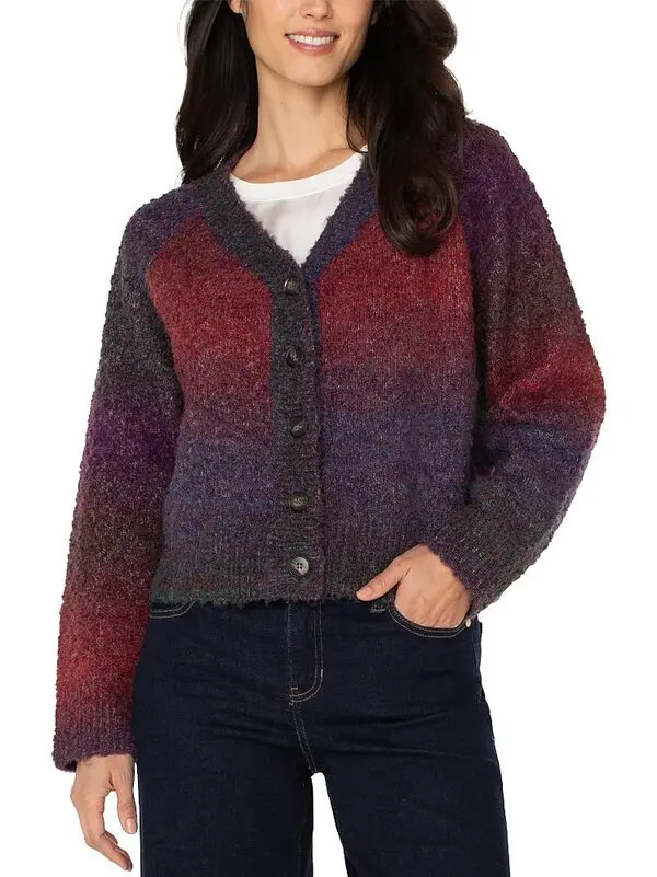 LIVERPOOL Ombre V-neck Cardigan - Berry Burgundy Ombre