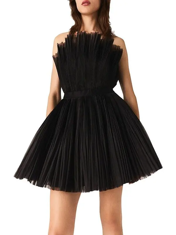 Maje Rulle Pleated Tulle Bustier Dress - Black