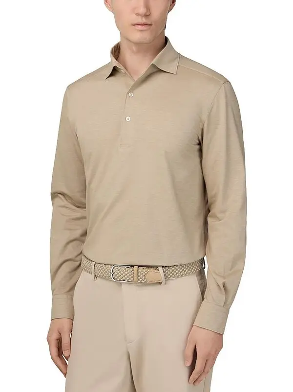 Boggi Milano Japanese Jersey Long Sleeve Polo Shirt - Beige