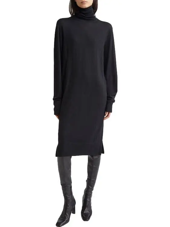 TOTEME Longline Turtleneck Organic Cotton & Cashmere Sweater - Black