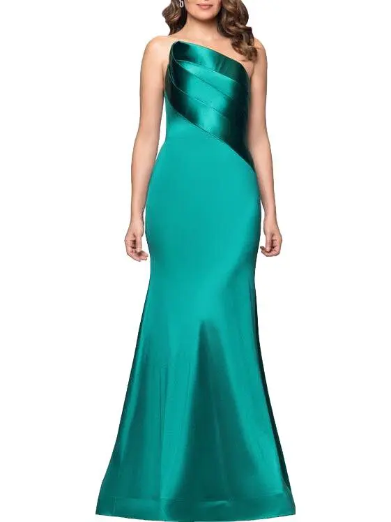 Betsy & Adam Strapless Satin Mermaid Gown - Emerald