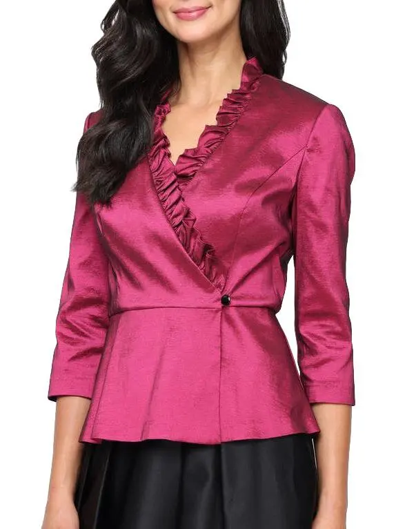 Alex Evenings Stretch Taffeta Faux Wrap Peplum Top - Dark Fuschia