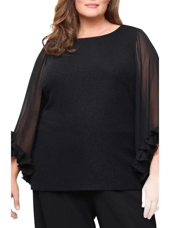 Alex Evenings Metallic Sheer Sleeve Top - Black