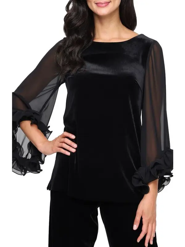 Alex Evenings Stretch Velvet Top - Black