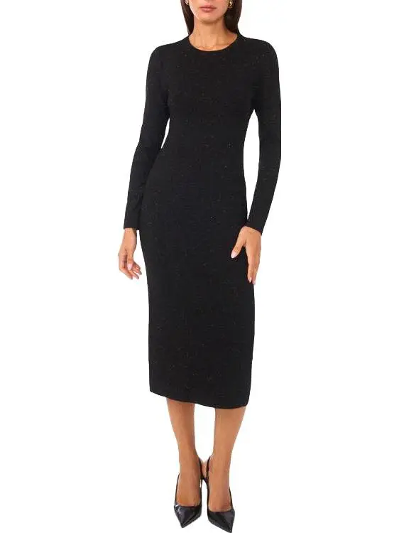 Vince Camuto Metallic Long Sleeve Sheath Dress - Rich Black