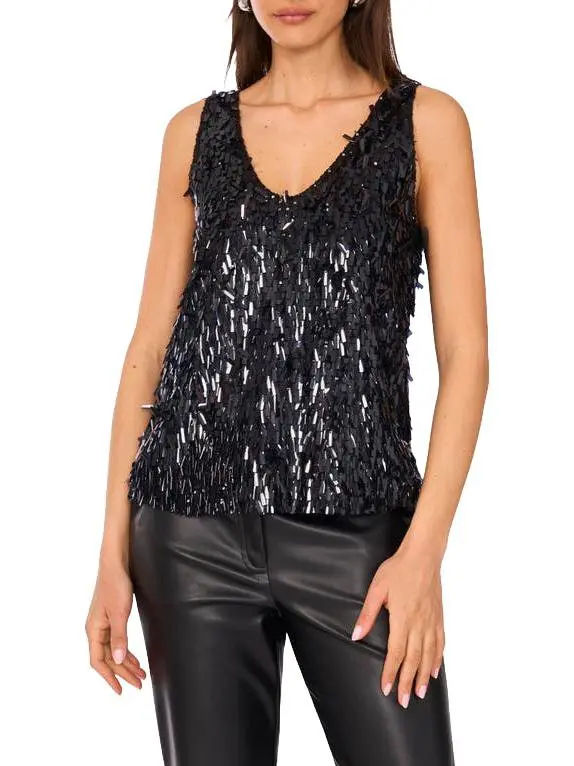 Vince Camuto V-neck Sequin Tank - Rich Black