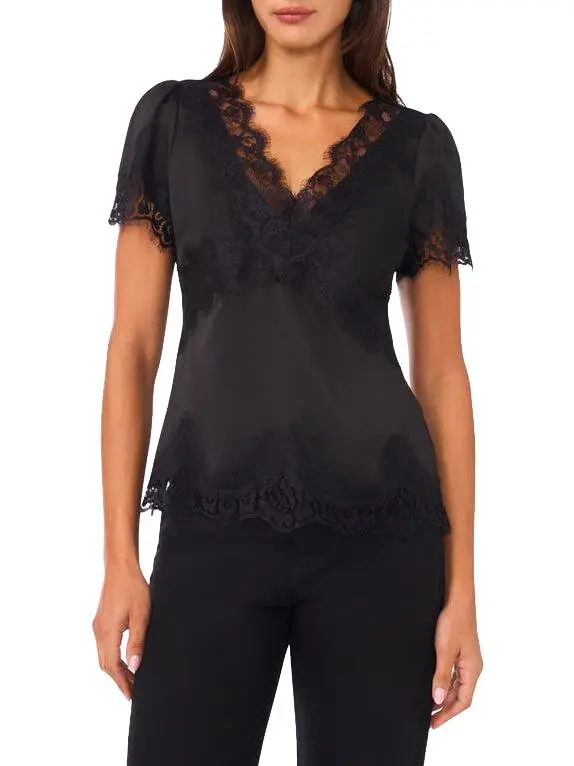 Vince Camuto Lace Satin Top - Rich Black
