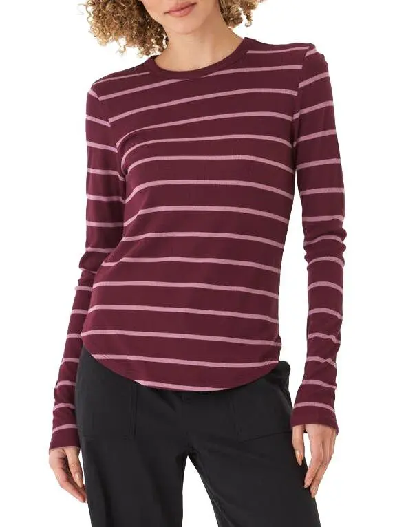 THREADS 4 THOUGHT Torri Caribbean Stripe Rib Long Sleeve T-shirt - Ultra Maroon/cherry Blossom