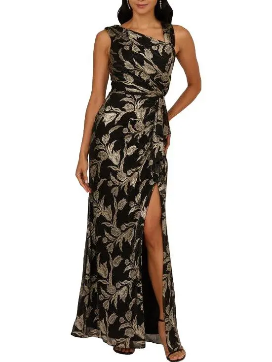 Adrianna Papell Metallic Embroidered Mermaid Gown - Black/gold