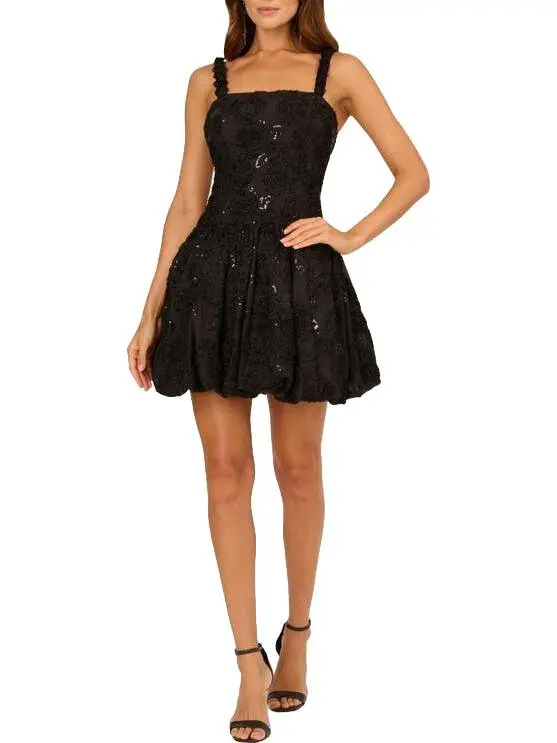 Adrianna Papell Sequin Soutache Bubble Skirt Mini Dress - Black