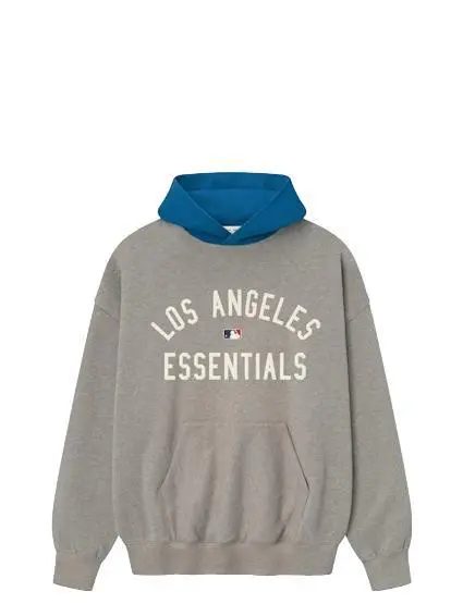 Fear Of God Essentials Dodgers Sport Hoodie - Concrete Heather/blue Sapphire