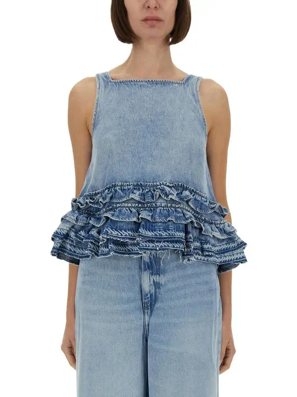 GANNI Ruffle Top - Denim